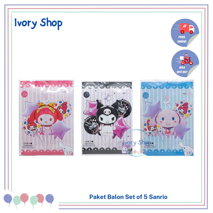 Jual Balon Sanrio Set isi 5 Karakter Kuromi Cinnamoroll My Melody ...