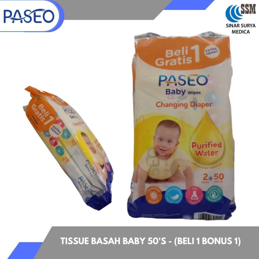 Jual Tisu Basah Bayi Paseo Baby Wipes 50's Buy 1 Get 1 Free/ Tisue ...