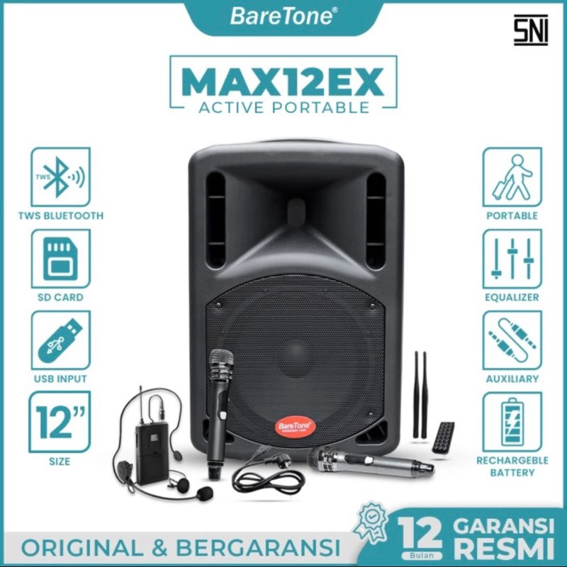 Jual Speaker Portable Wireless Baretone MAX12EX Original 12 inch MAX 12 EX | Shopee Indonesia