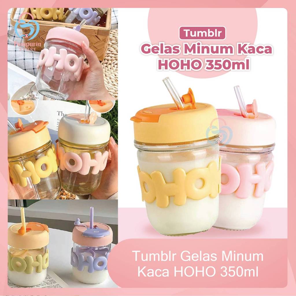 Jual Tumblr Gelas Minum Kaca HOHO 350ml - Tumblr Cangkir Mug Minum Kaca ...