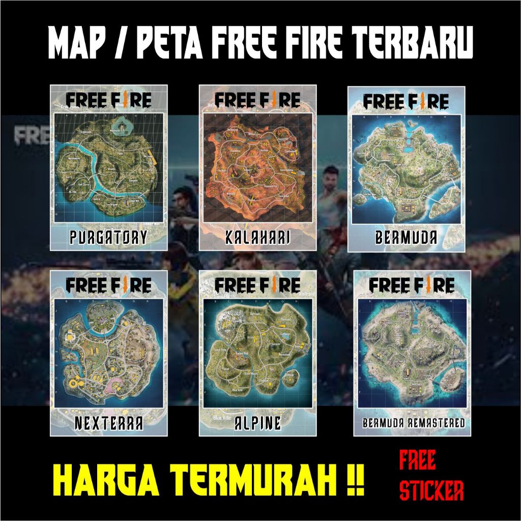 Jual POSTER MAP / PETA FREE FIRE FF KALAHARI BERMUDA PURGATORY NEXTERRA ...