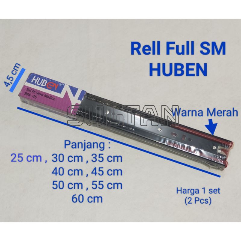 Jual Rel Laci Double Full Extension Slow Motion (SM) BM 45 Soft Close HUBEN | Shopee Indonesia