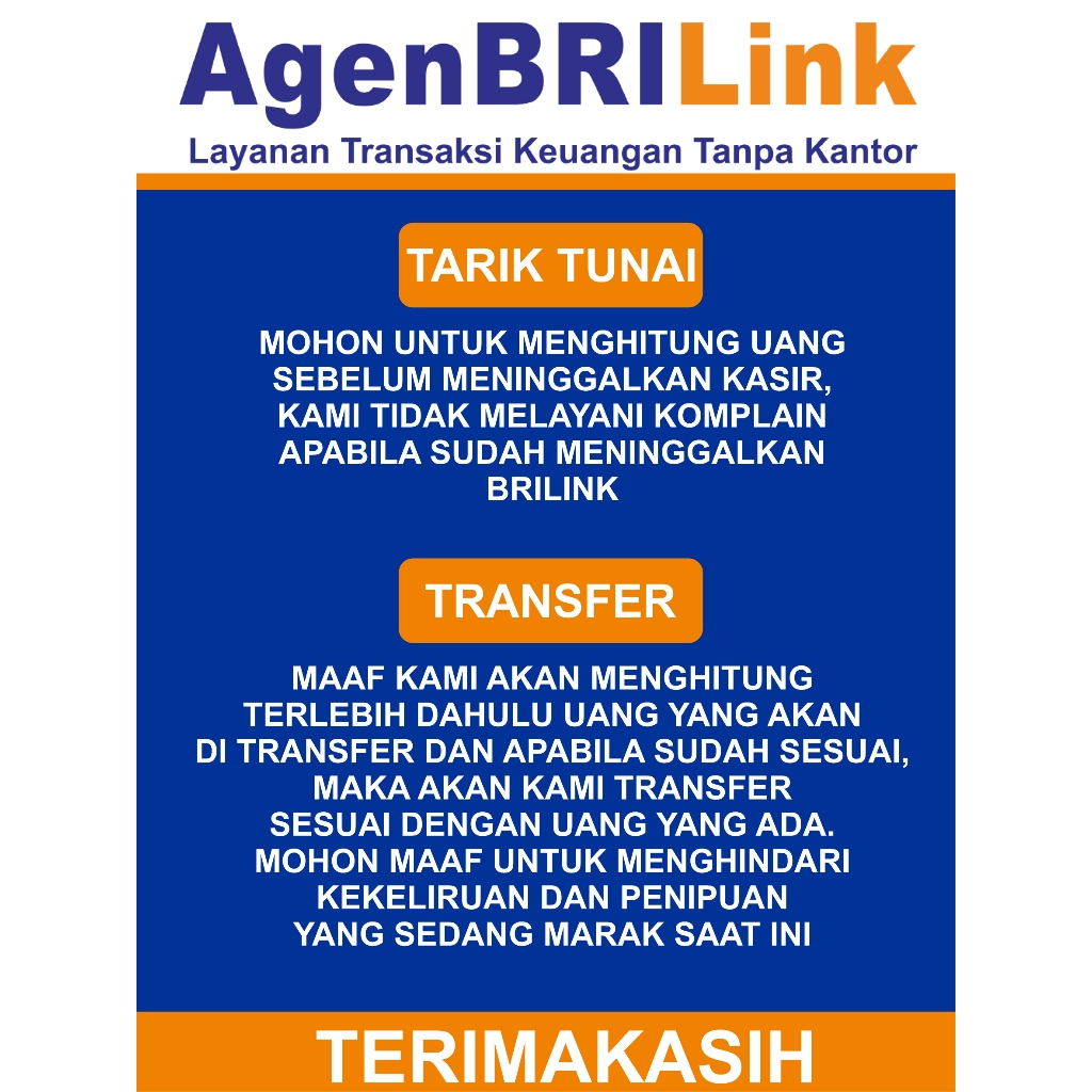 Jual STIKER WATERPROOF AGEN BRILINK / BRI LINK AGEN BCA BNI LIVIN ...