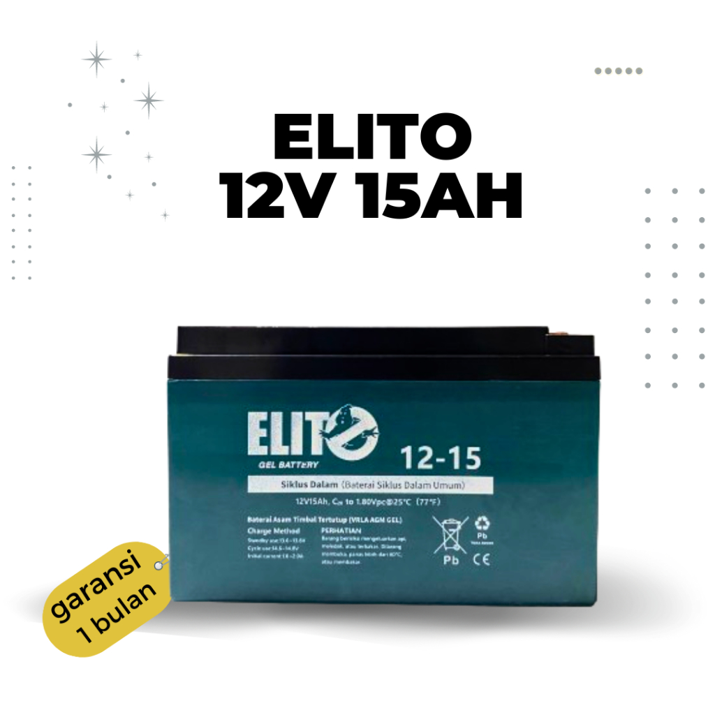 Jual Aki Sepeda Listrik 12v 15ah MF kering VRLA ELITO | Shopee Indonesia