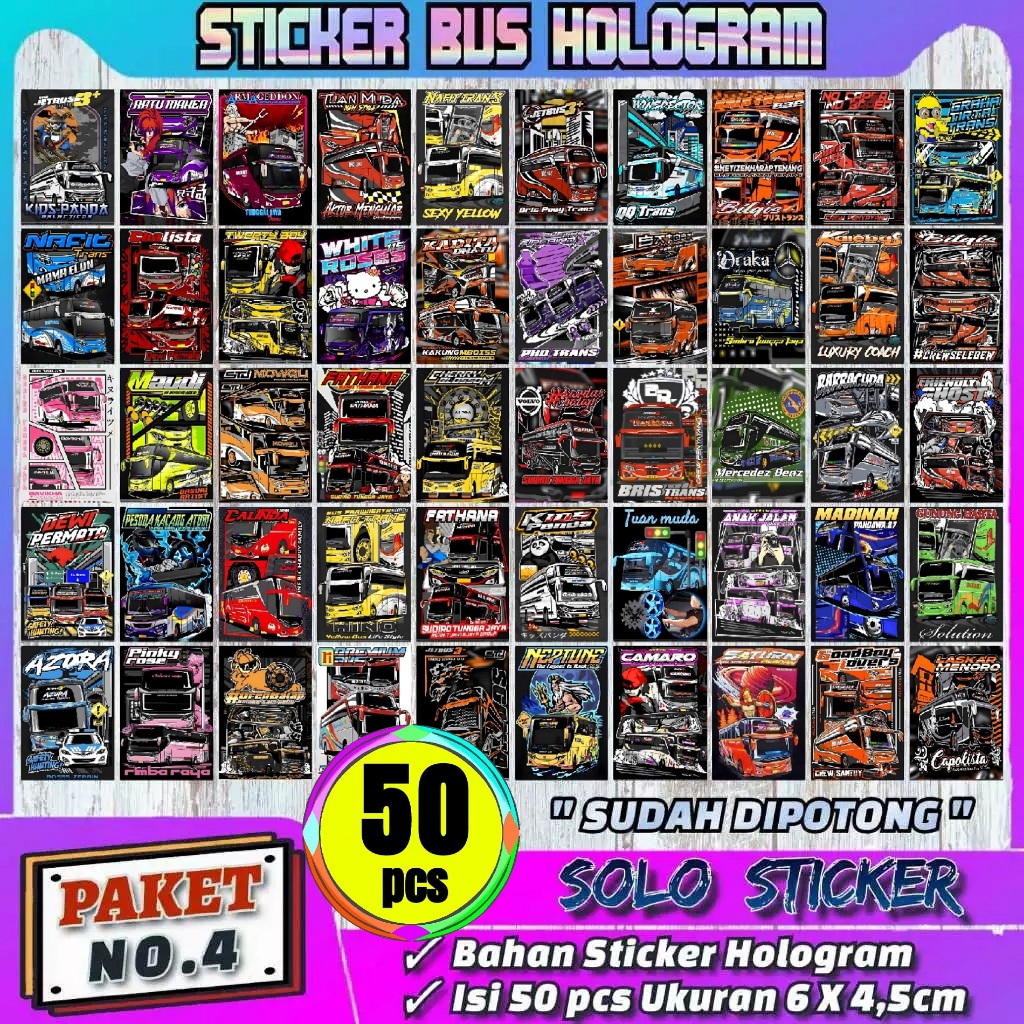 Jual Stiker Bus Isi 50pcs Hologram Sudah Dipotong Stiker Bis Telolet ...