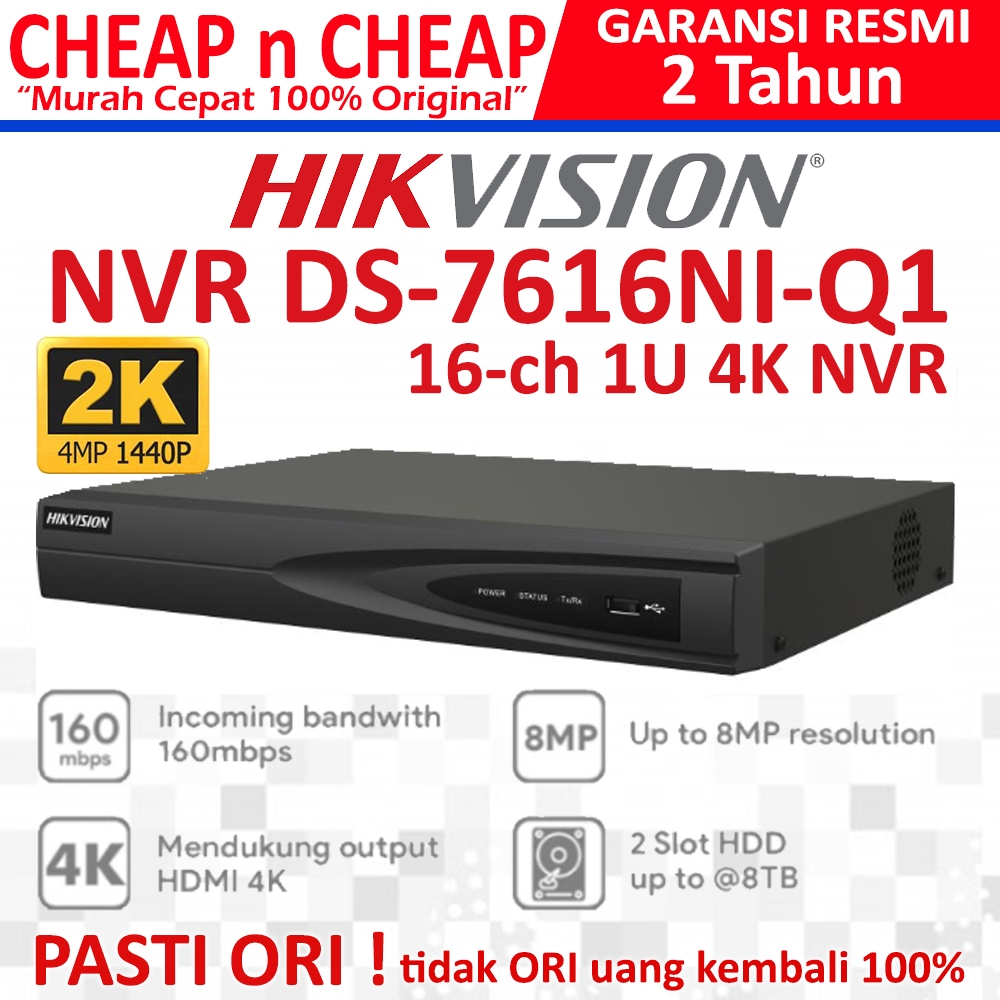 Jual NVR Hikvision 16 Channel DS-7616NI-Q1 2MP 4MP 8MP - NVR Hik Vision 4CH 8CH 16CH | Shopee ...
