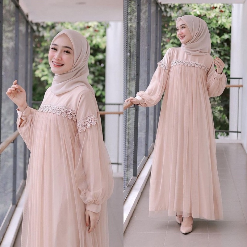 Jual Lebaran Series - IVORA Dress Tule - Gamis Tile - Maxi Dress Renda ...
