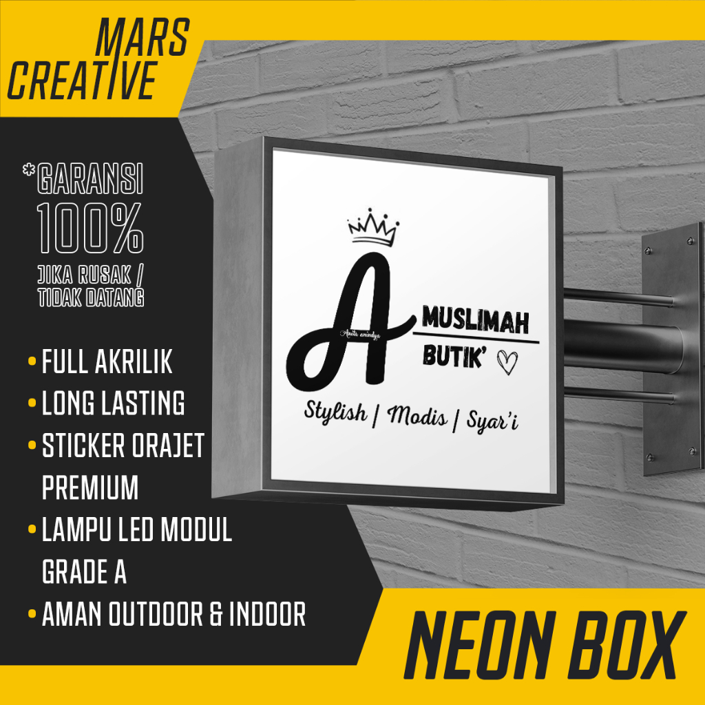 Jual Neon Box Indoor Outdoor Ukuran 50cm x 120cm Premium Custom 2 Sisi ...