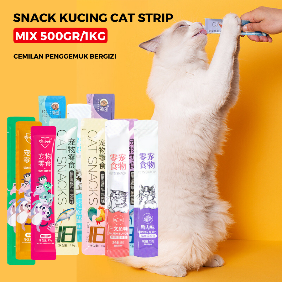 Jual Snack Kucing Cat Strip Mix 500gr/1kg Makanan Kucing Basah Cemilan ...