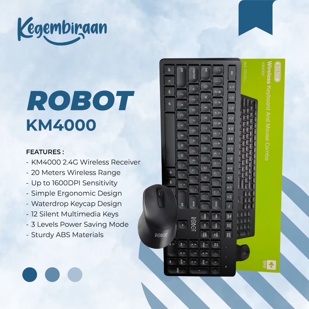 Jual ROBOT KM4000 KEYBOARD MOUSE Silent COMBO Wireless PC Laptop ...
