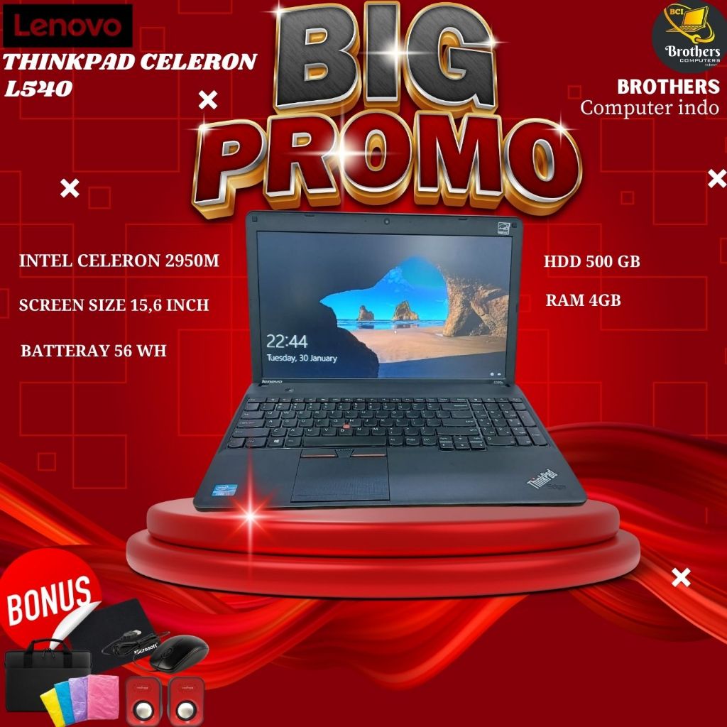 Jual LAPTOP LENOVO THINKPAD CELERON L540/RAM : 4GB/HDD : 500GB/BATTERAY: 56WH-6cell-4400mAh ...
