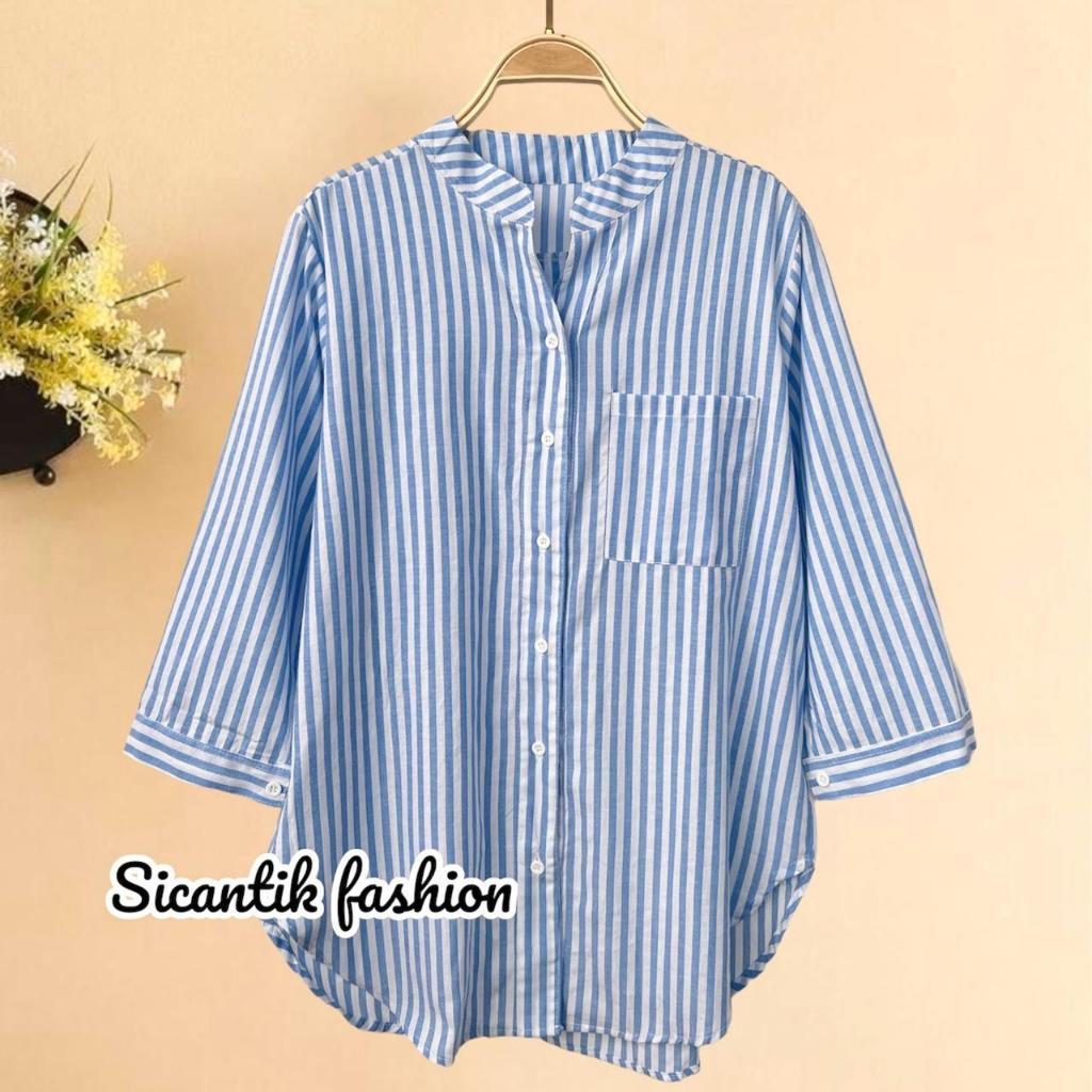 Jual ATASAN SALUR WANITA / KEMEJA STRIP FASHION CEWEK / SALUR KOREAN STYLE / ATASAN CEWEK ...