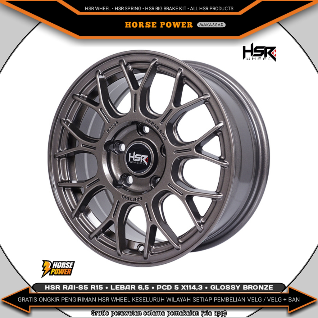 Jual Velg R15 • Mobil 5 Baut Roda • Single Pcd 5 x 114,3 • Hsr Rai-S5 ...