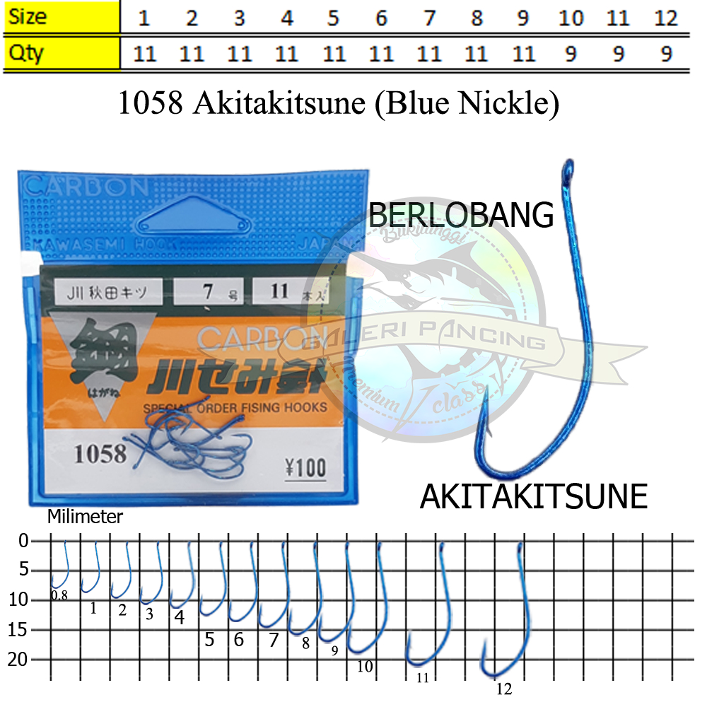 Jual Kail Pancing Kawasemi Hook Carbon 1058 Akitakitsune Berlobang ...