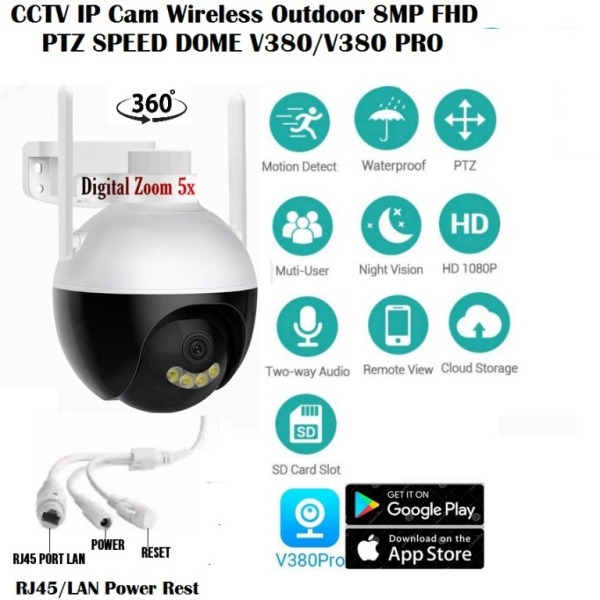 Jual CCTV Outdoor IP Cam Wireless 8MP PTZ Speed Dome V380 360 ...