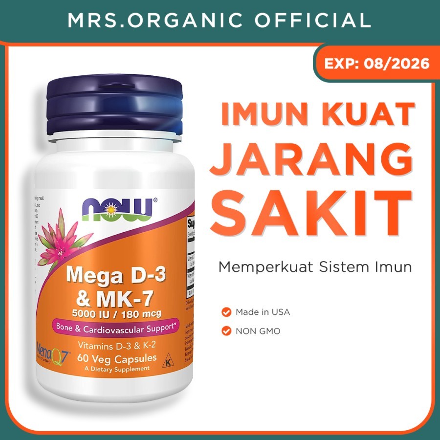 Jual NOW Vitamin Mega D3 K2 MK7 5000 IU 60cap- jantung hipertensi ...