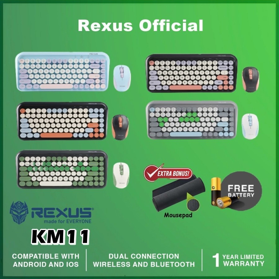 Jual Rexus KM11 KM 11 Wireless Bluetooth Keyboard Mouse Combo Retro ...