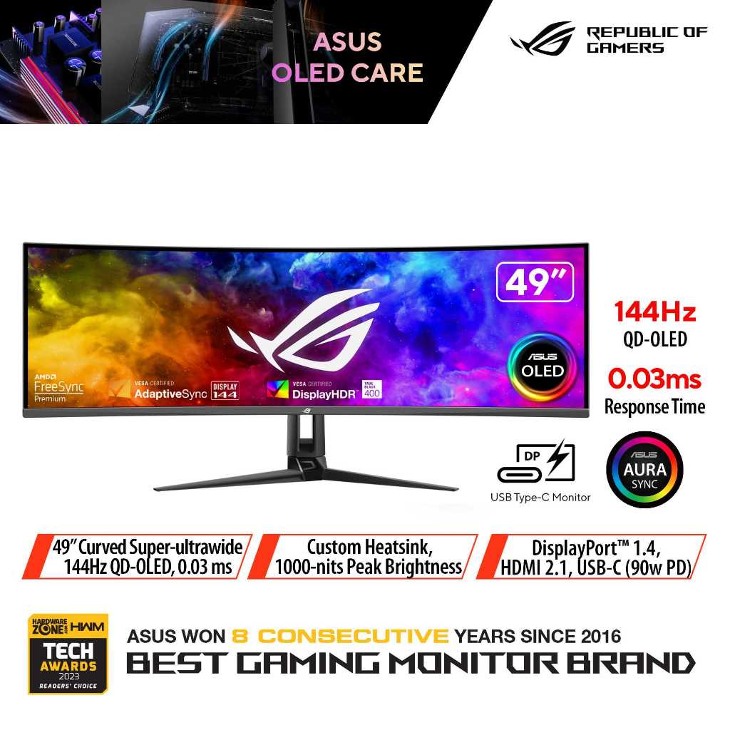 Jual ASUS ROG Swift OLED PG49WCD 49 Inch QD-OLED Gaming Monitor 144Hz ...