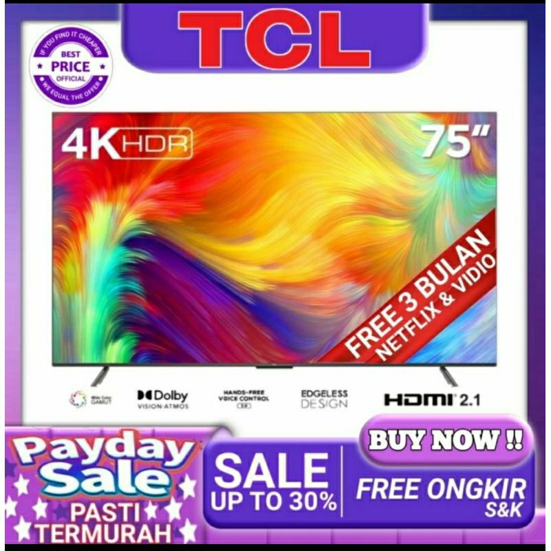 Jual TCL 75C745 Led Smart TV 75 Inch Google TV 4K QLED Dolby Vision | Shopee Indonesia