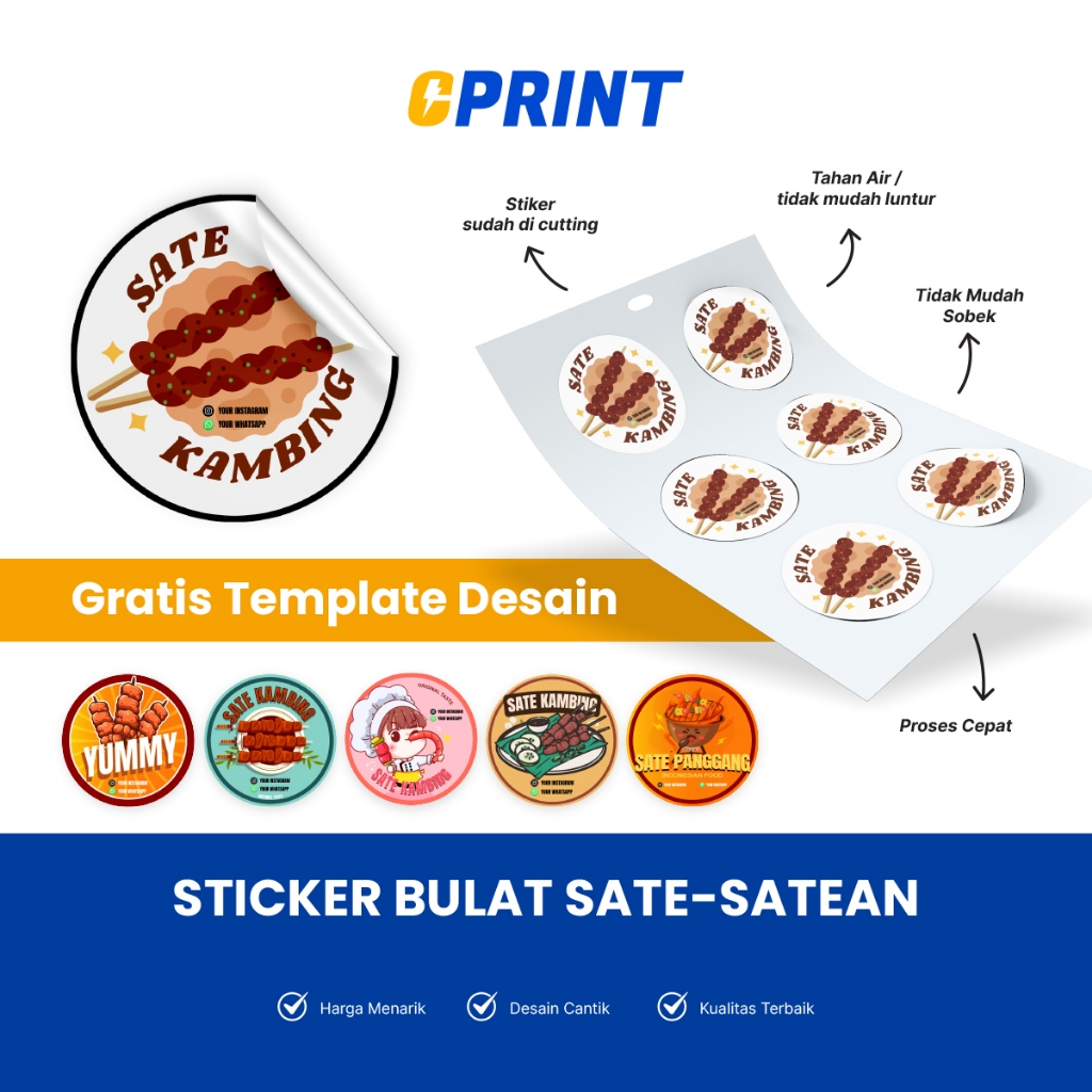 Jual Sticker Vinyl Label Makanan Satuan Sate Bulat Anti Air Custom Free ...