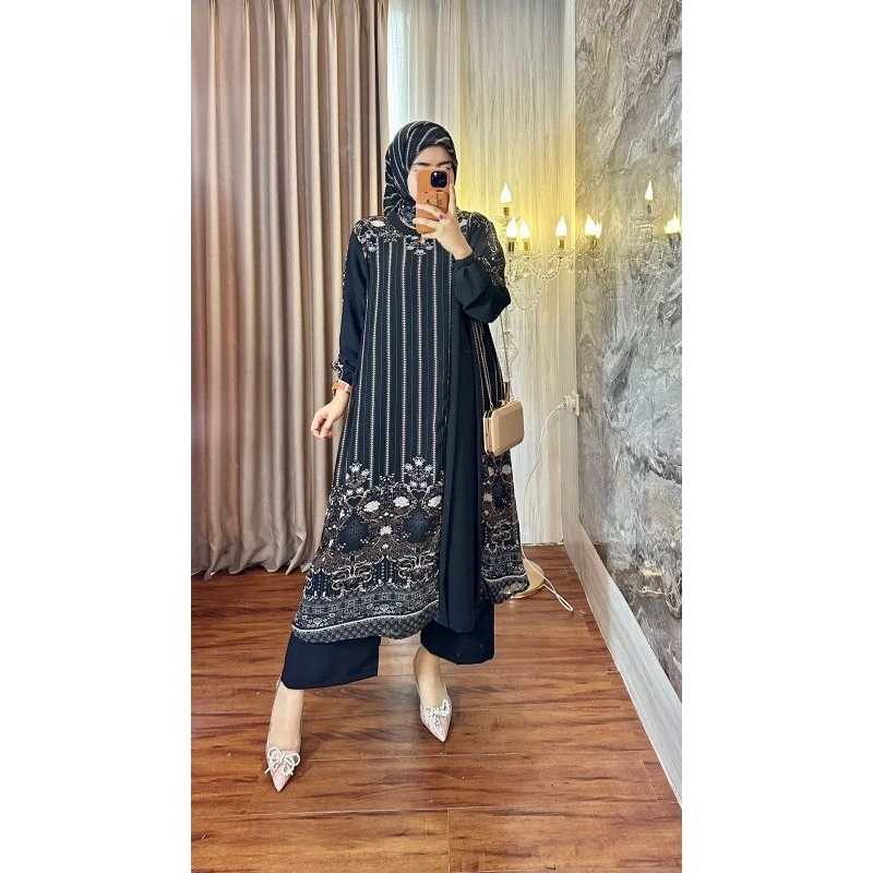 Jual SETCEL KRINGKEL TUNIK MIX CERUTY MOTIF ETNIK SLETING BELAKANG PLUS ...