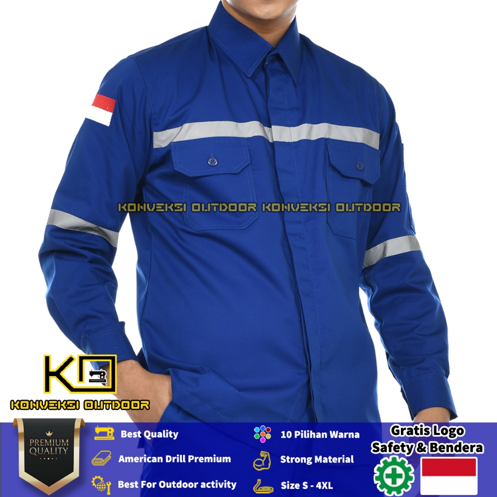 Jual Kemeja Safety Pria Lengan Panjang - Pakaian Kerja Baju Proyek ...