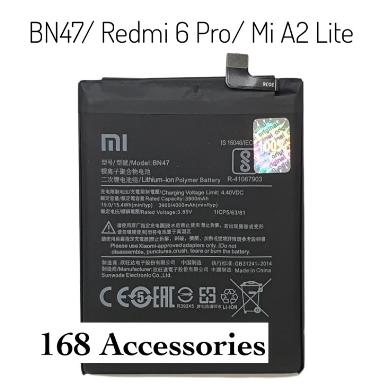 Jual Baterai Batre Xiaomi Mi A2 Lite Batrai Redmi 6 Pro BN47 Original ...