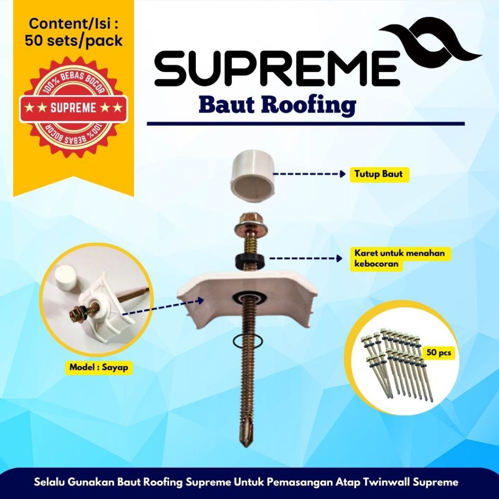 Jual Baut atap/roofing upvc twinwall supreme 12 x 75mm isi 50pcs ...