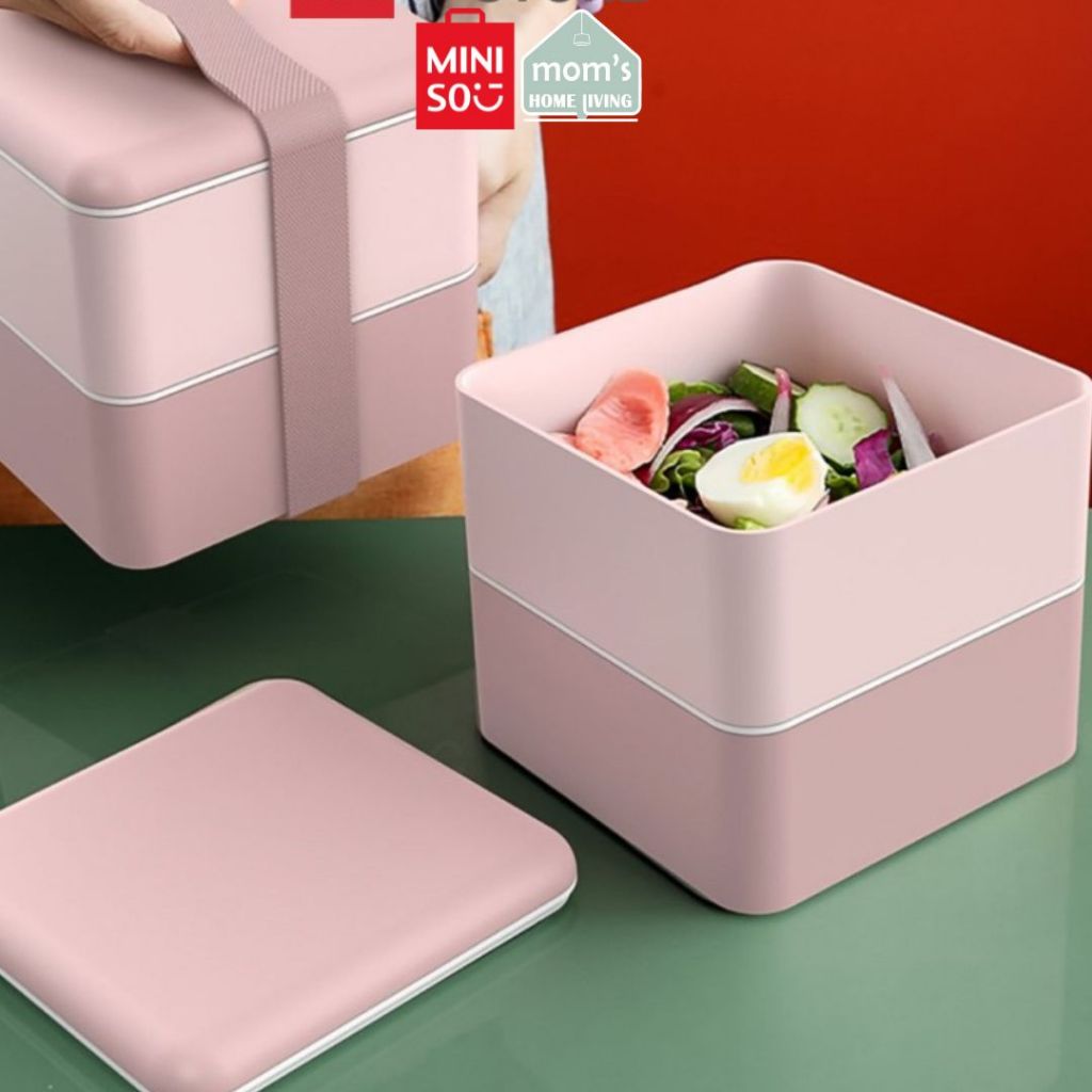 Jual MINISO Lunch Box Bento Box 1600ml Free Sendok dan Garpu / Kotak ...