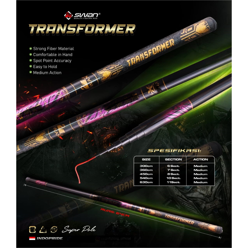 Jual Joran Tegek Swan Transformer Bahan Fiber Spek Lentur Stik | Shopee ...