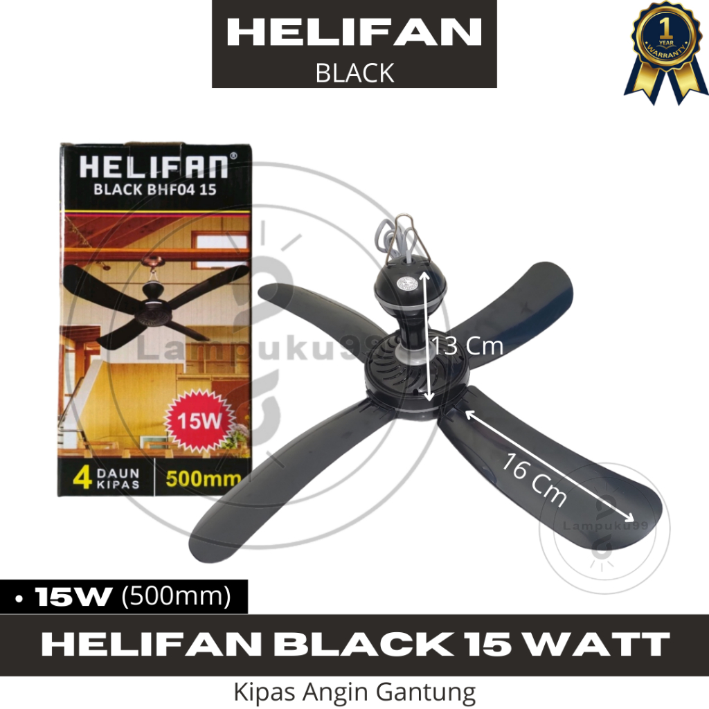 Jual Helifan Hitam Black Kipas Angin Gantung 4 Baling 15 20 35 Watt ...