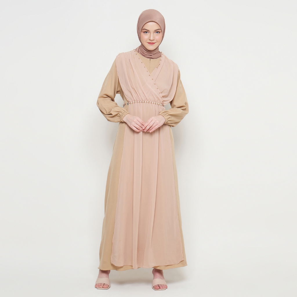 Jual Gamis Wanita Pakaian Muslim Wanita Warna Cream SR278 | Shopee ...