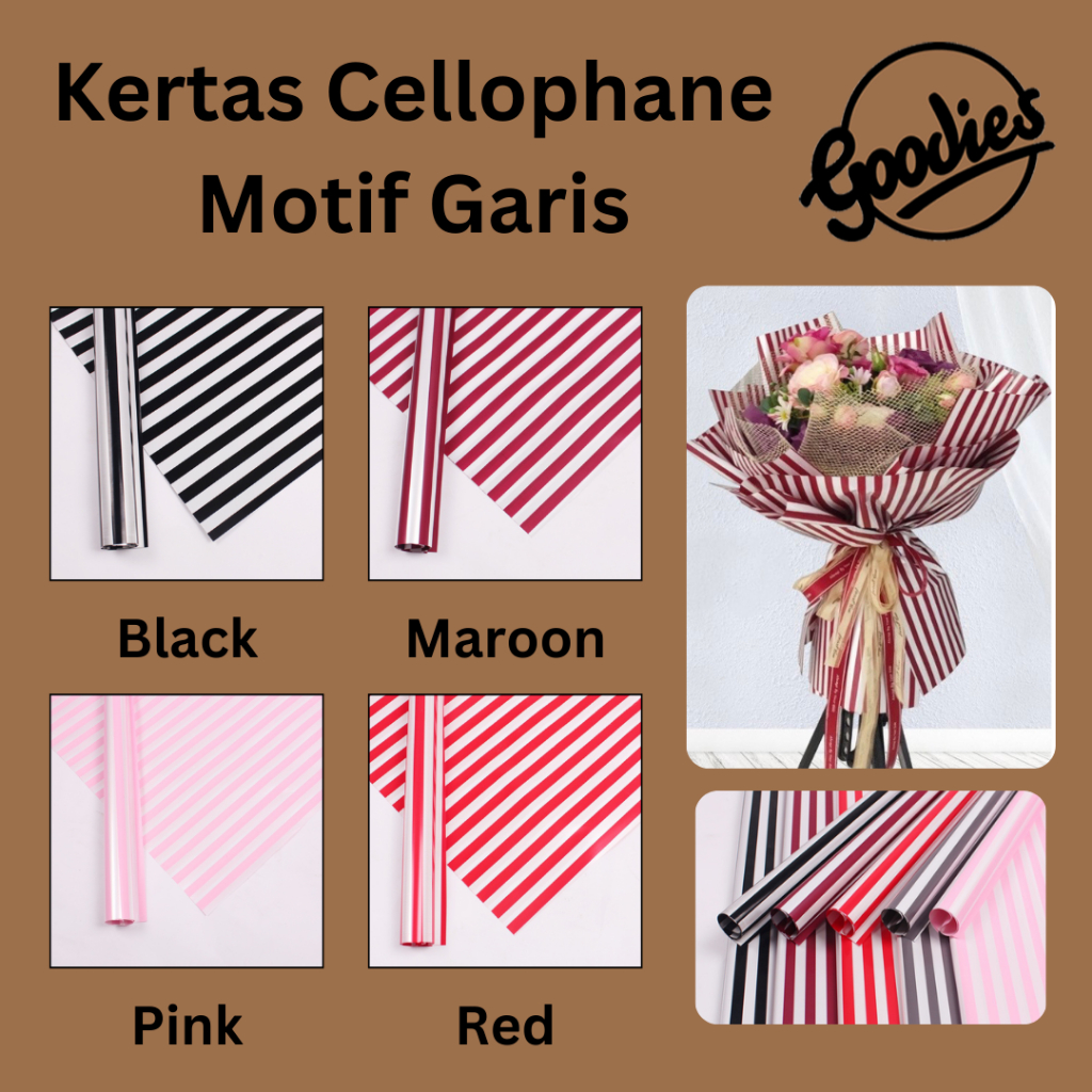 Jual *5 LEMBAR* Kertas Cellophane Bucket Bunga [Motif Garis] Flower ...
