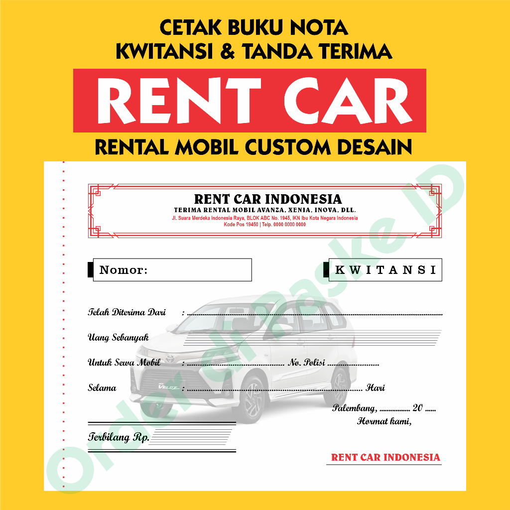 Jual CETAK BUKU NOTA KWITANSI TANDA TERIMA RENTAL MOBIL USAHA SENDIRI ...