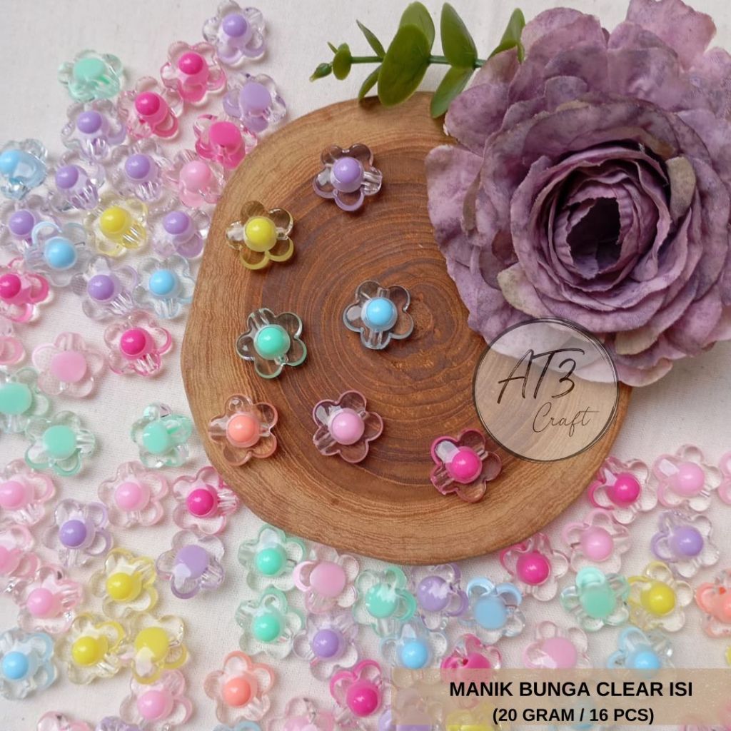 Jual [20 gram / 16pcs] Mote Isi Bunga Daisy / Manik Akrilik Isi / Manik ...