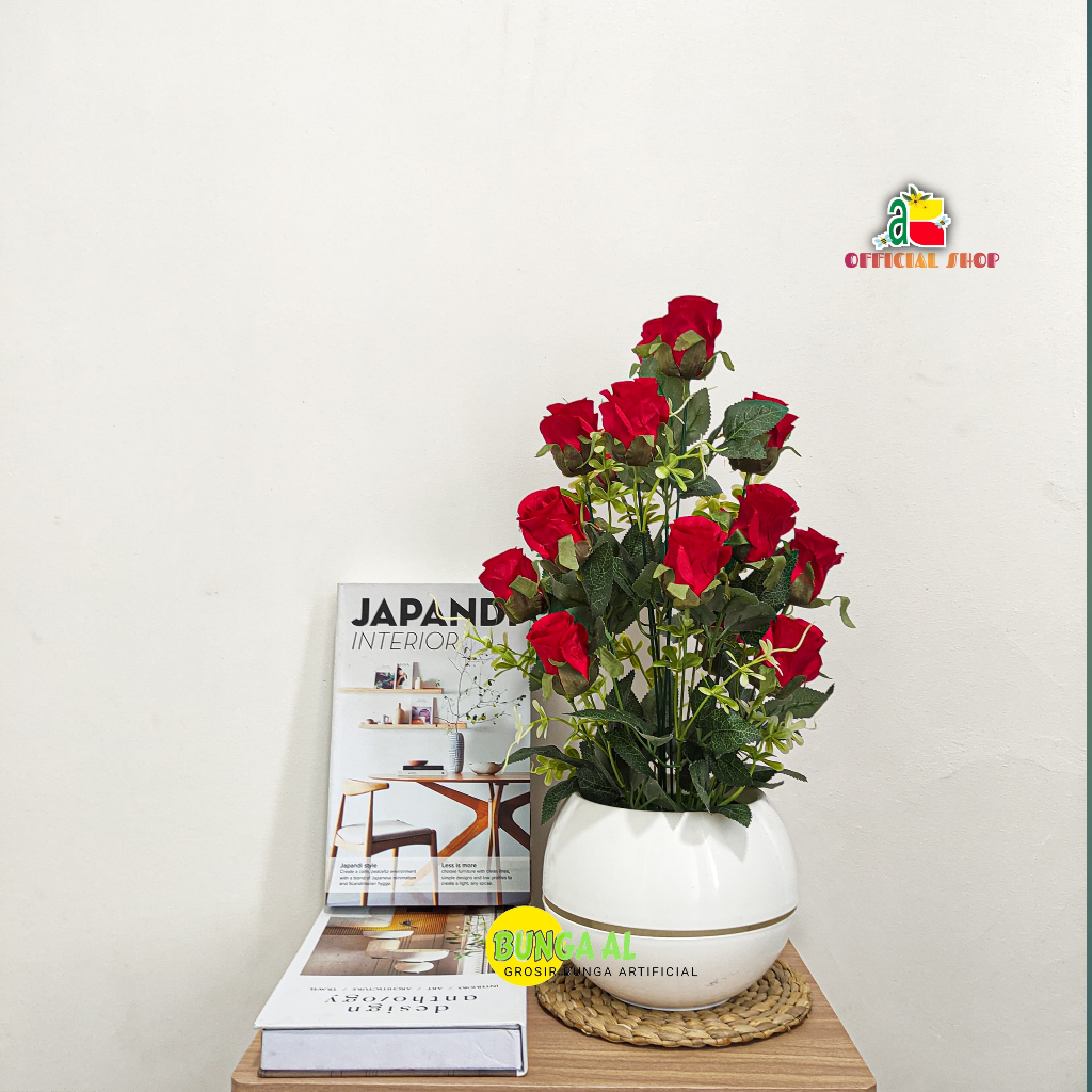 Jual 1 PAKET RANGKAIAN BUNGA MAWAR ARTIFICIAL 18 CABANG RB6108 BUNGA ...