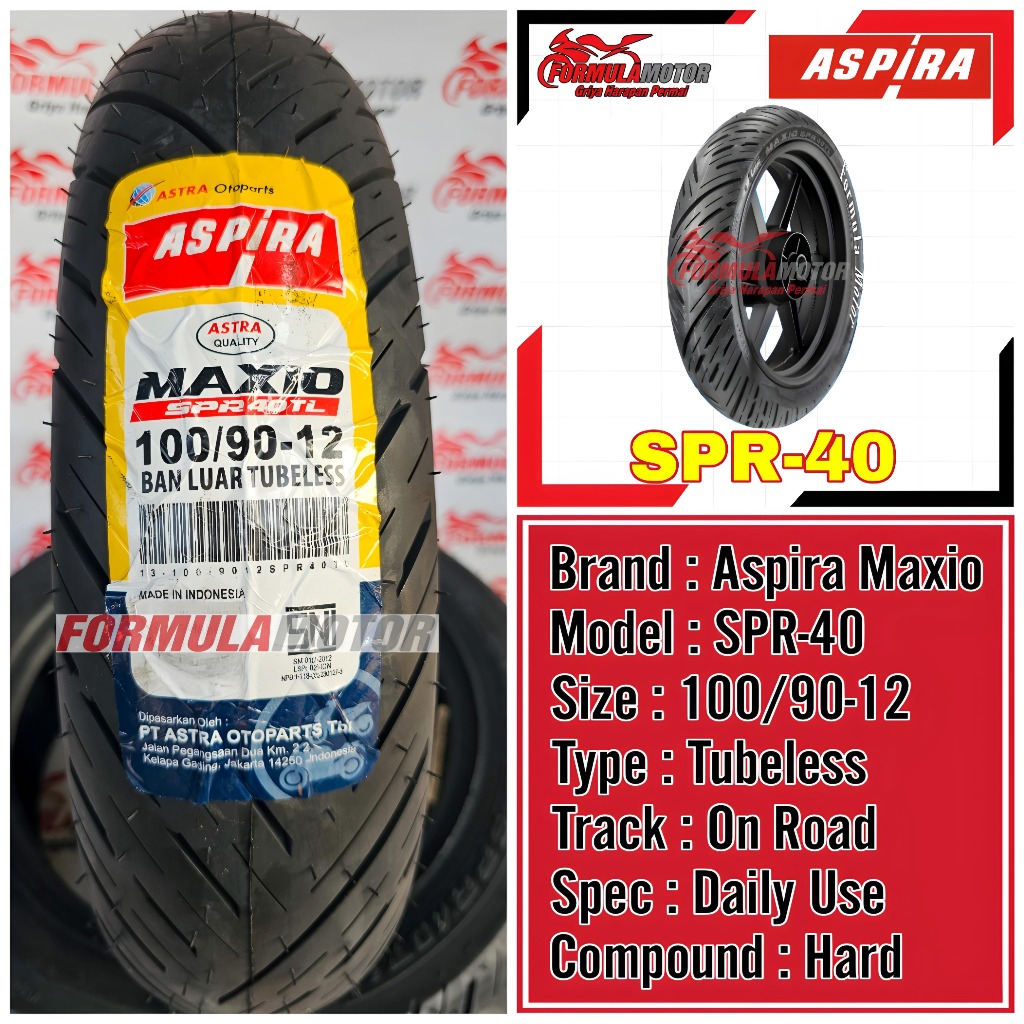 Jual 100/90-12 Aspira Maxio SPR40 SPR-40 Ring 12 Tubeless - Ban Depan ...