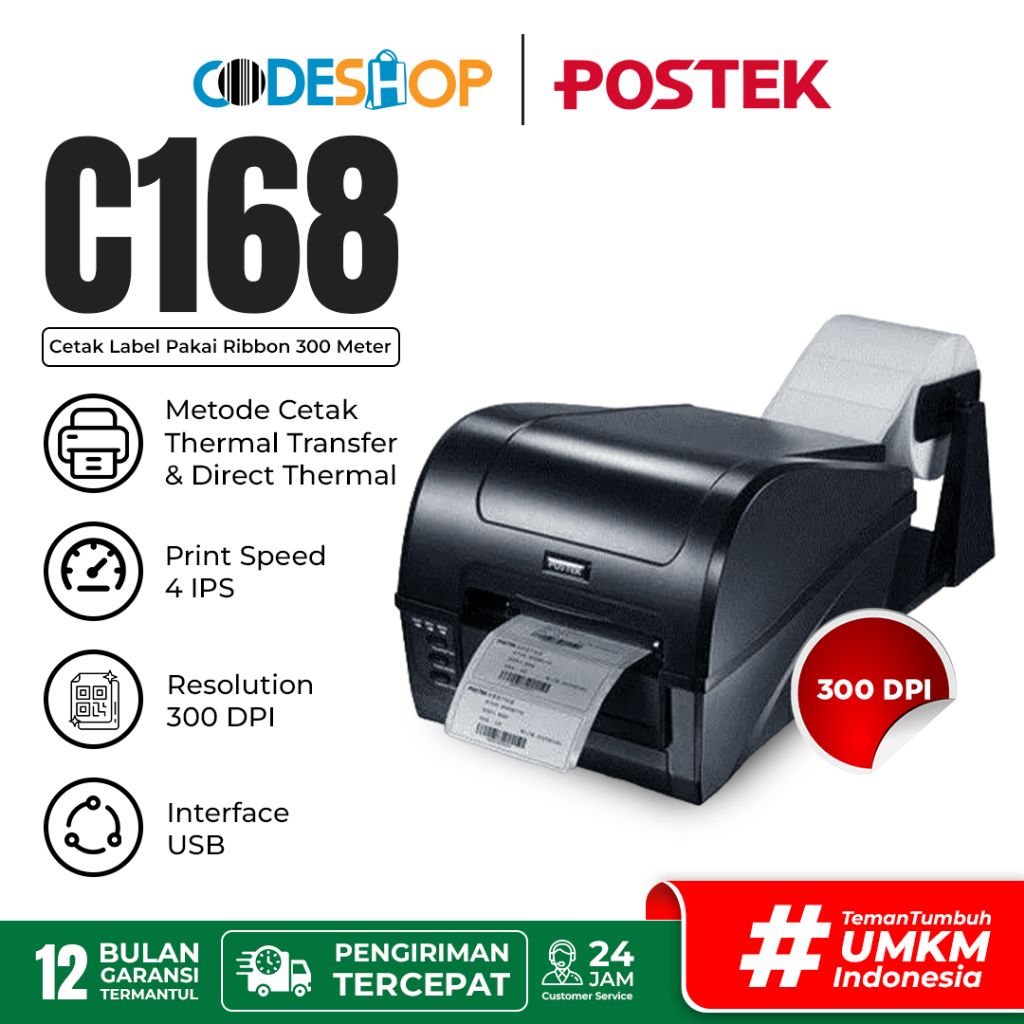 Jual Printer Termal Transfer Postek C 168 300 DPI Print Resi Barcode Gudang USB | Shopee Indonesia
