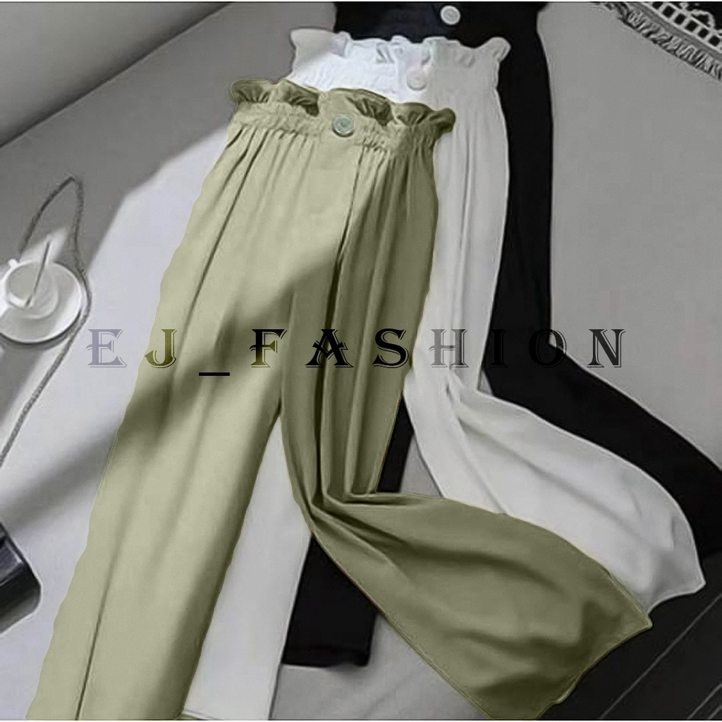 Jual EJ Fashion Celana Wanita Kulot Panjang Highwaist Kerut Susun ...