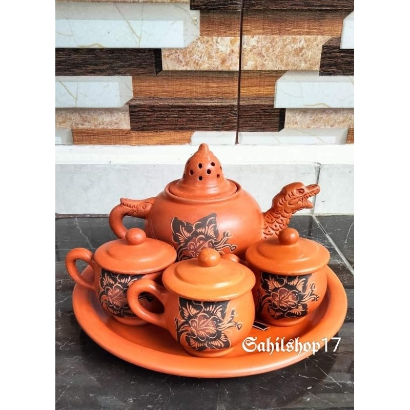 Jual Poci tanah liat model NAGA set teko tanah liat cangkir 3 oleh-oleh ...