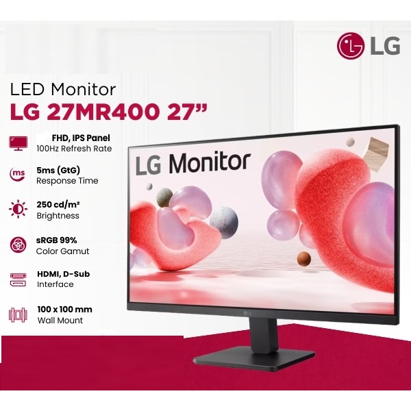 Jual LED Monitor LG 27 inch 27MR400-B FHD IPS 100Hz | Shopee Indonesia