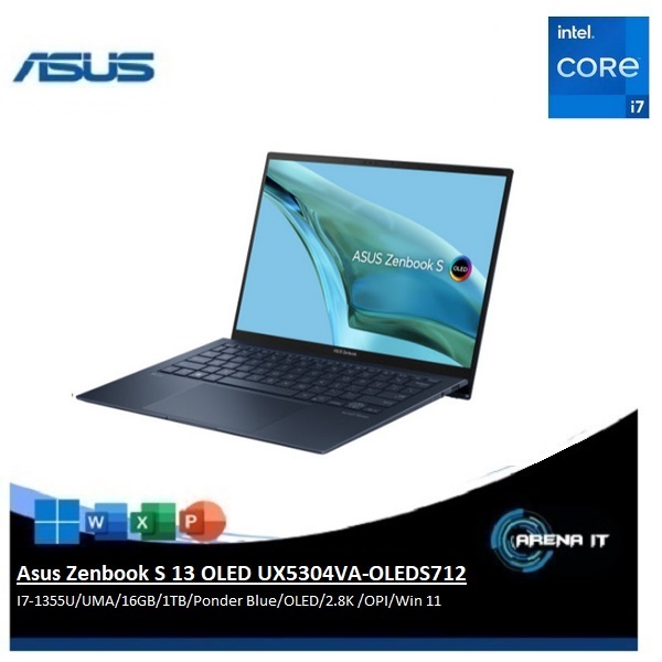 Jual Asus Zenbook S 13 OLED UX5304VA-OLEDS712 [I7-1355U/UMA/16GB/1TB/Ponder Blue/OLED/2.8K /OPI ...
