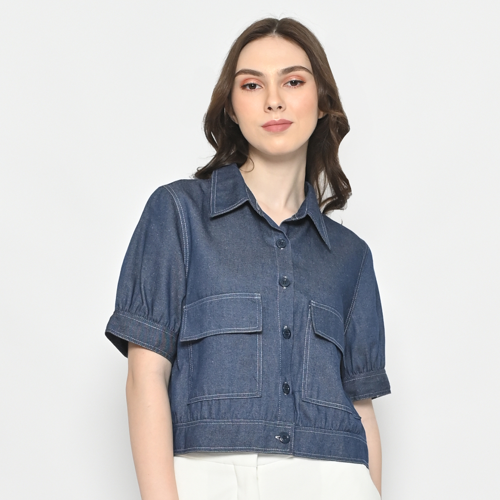 Jual L^More Top Semi Jacket - 2F11 Denim | Shopee Indonesia