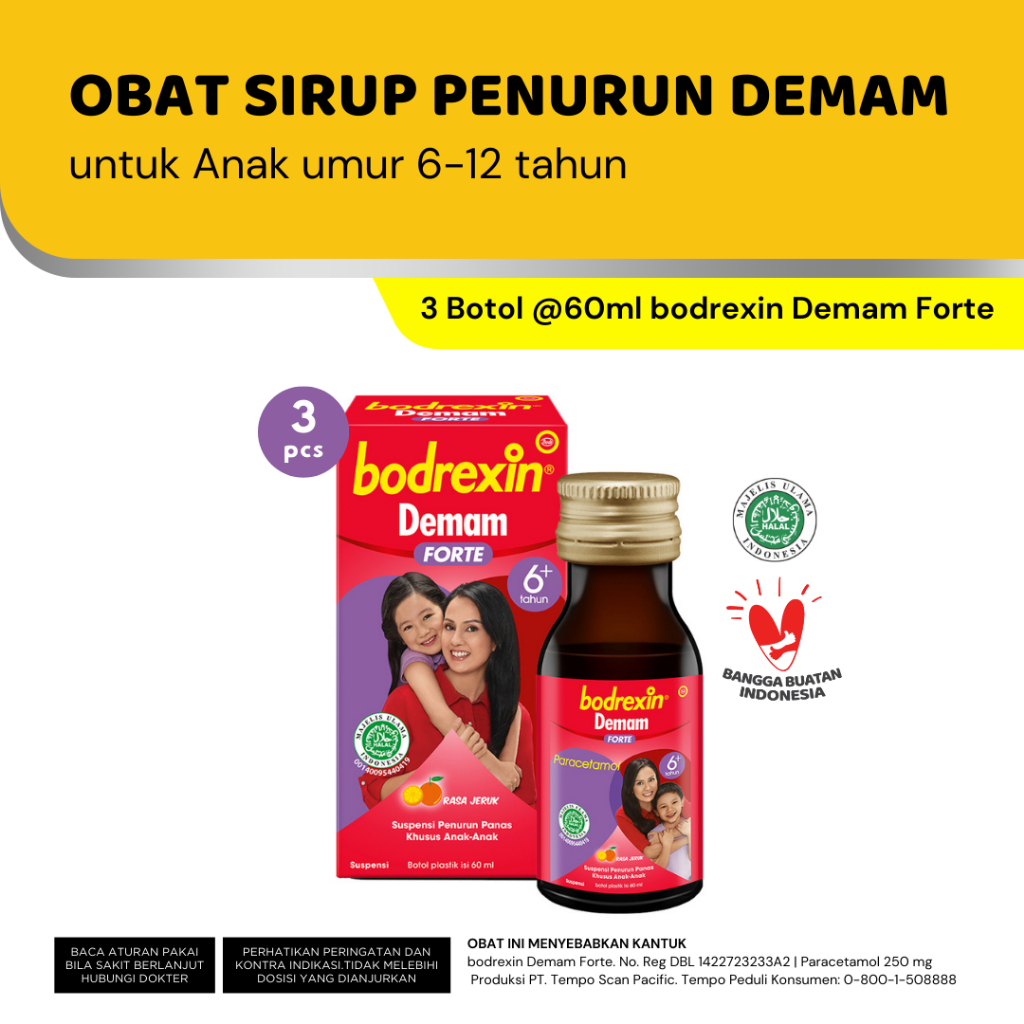 Jual Bodrexin Demam Forte Syrup 60ml / 3 Botol [Exp : 08.2026] | Shopee ...