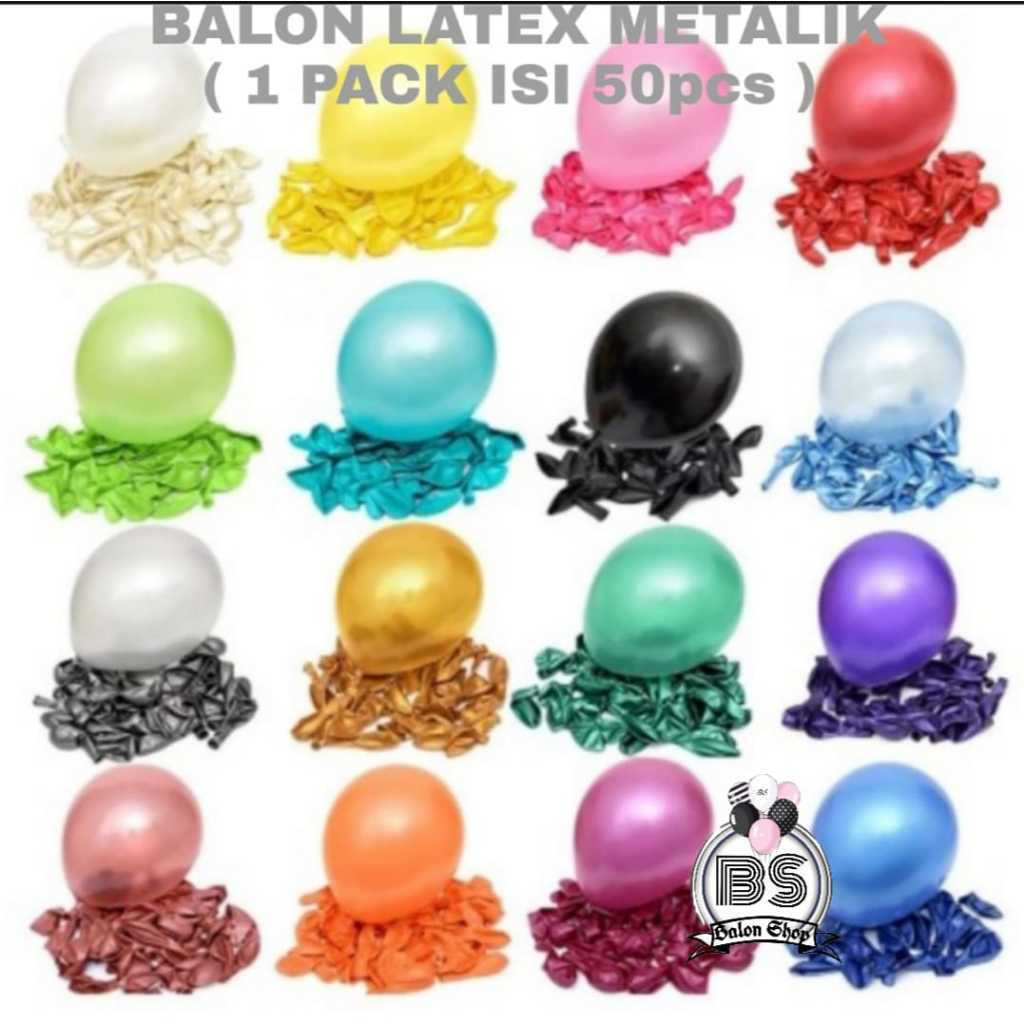 Jual 1 PACK ISI 50pcs BALON LATEX METALIK 12 INCH / BALON LATEX METALIK ...