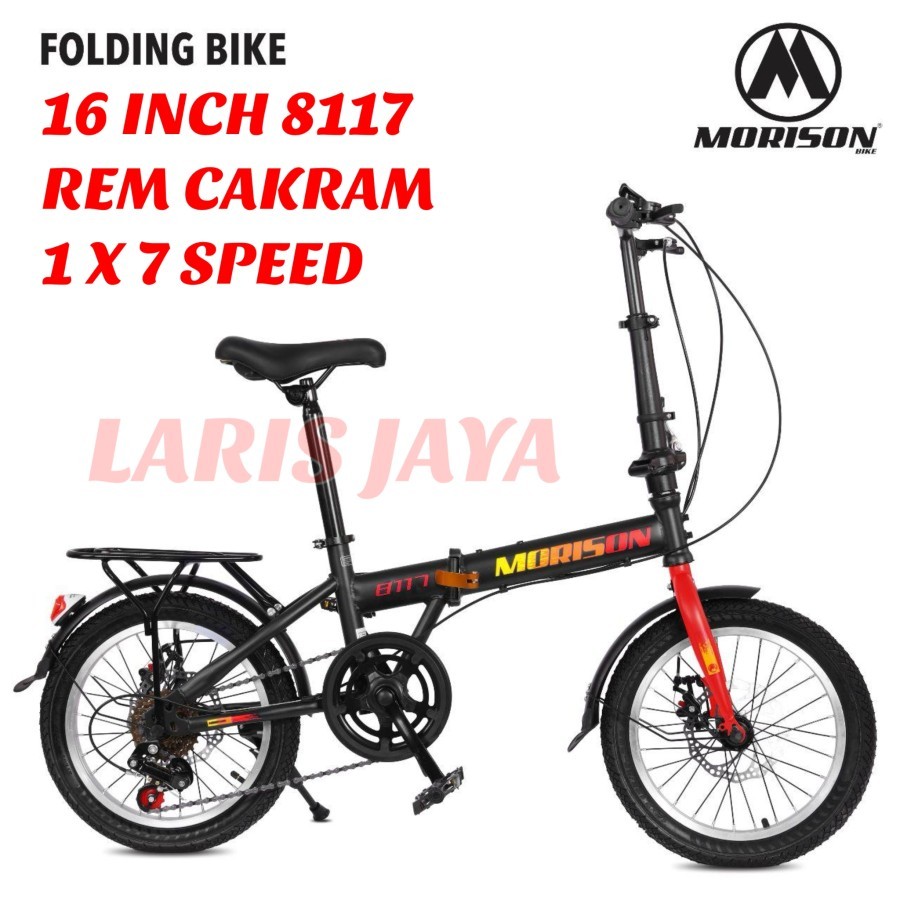 Jual SEPEDA LIPAT 16 INCH MORISON 8117 7 SPEED REM CAKRAM FOLDING BIKE ...