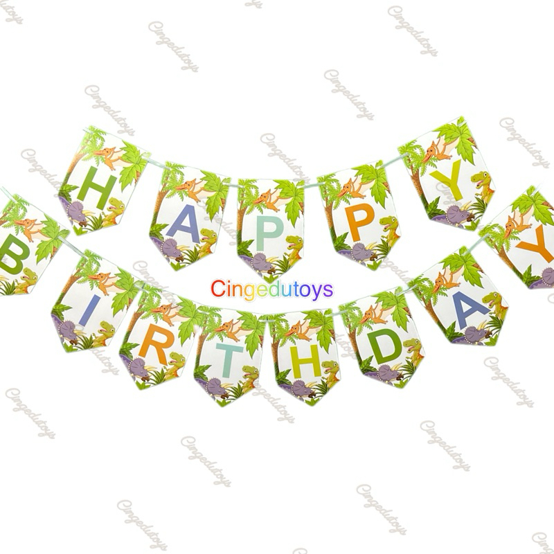 Jual Banner karakter dino dinosaurs segi lima tulisan happy birthday ...