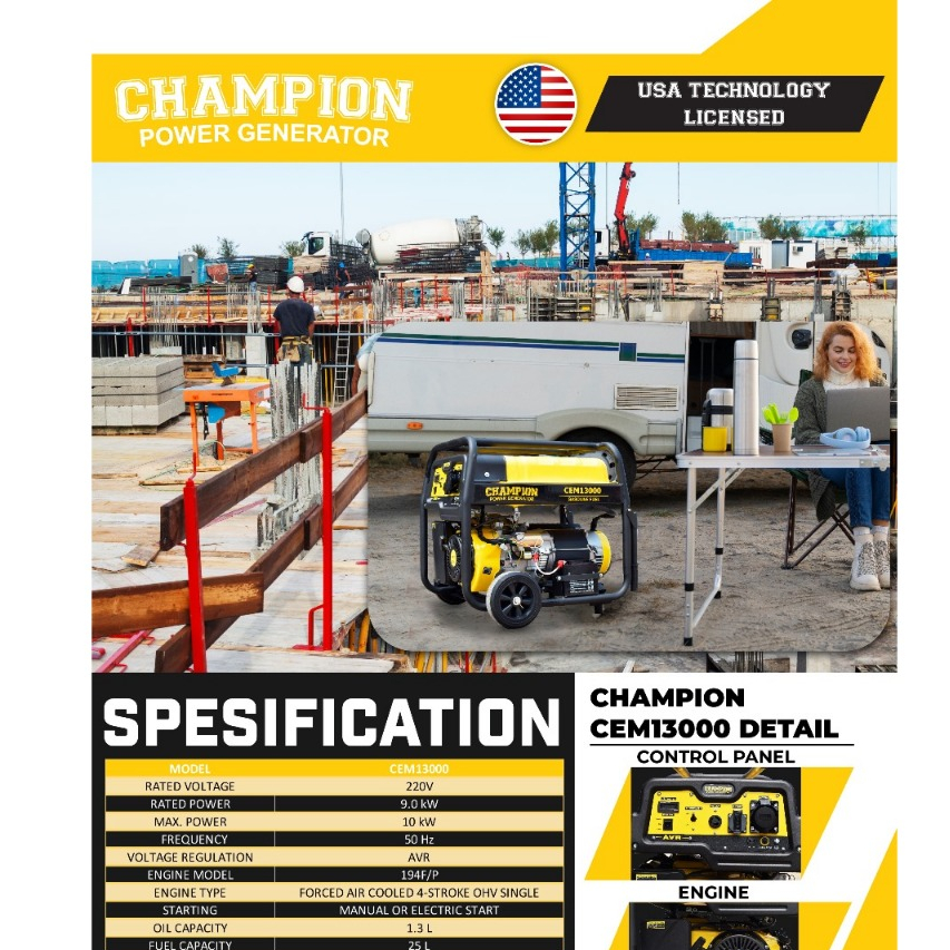 Jual Genset CHAMPION 10 kva 10000 watt CEM13000 Gasoline Power USA ...