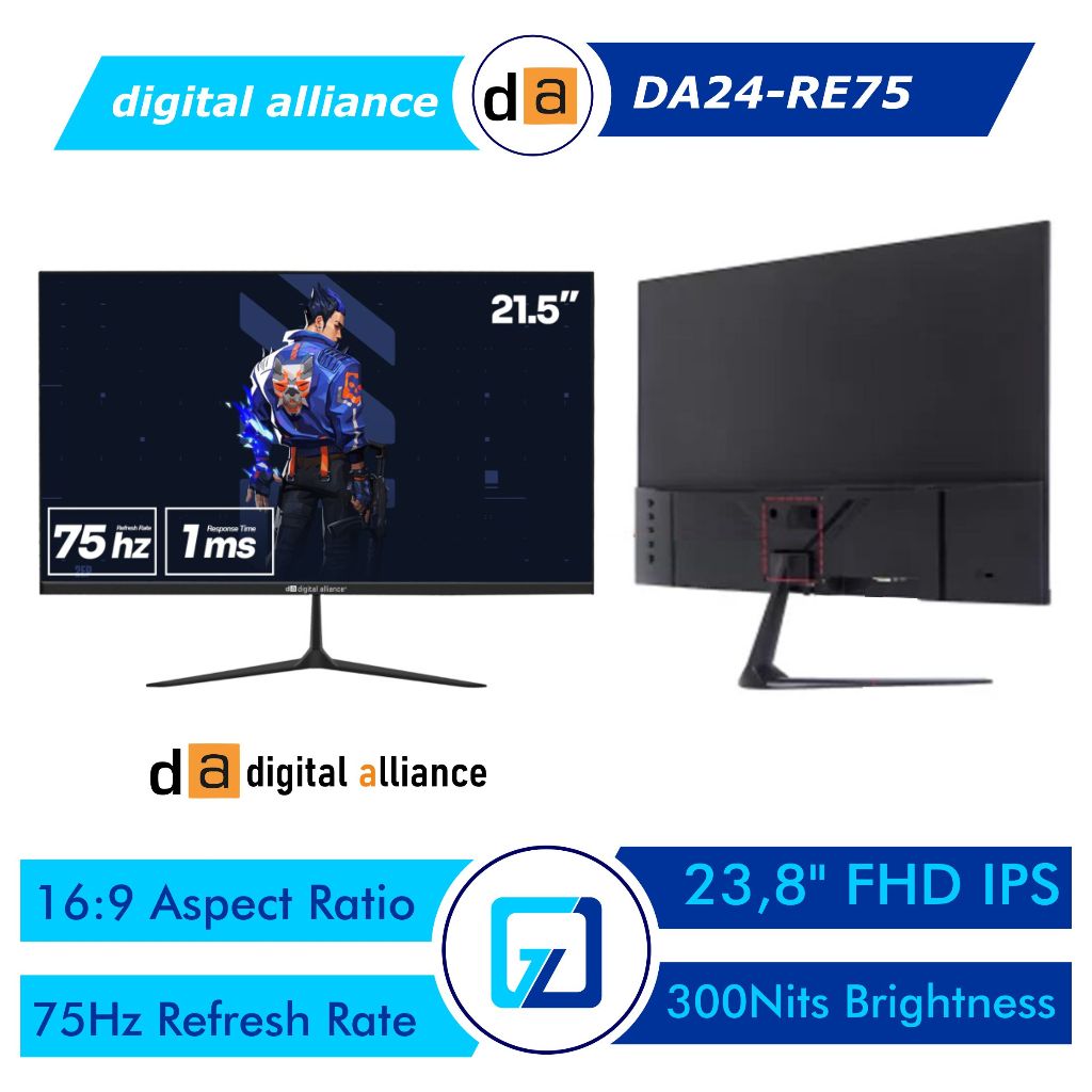 Jual Digital Alliance Monitor LED DA24 RE75 24" inch IPS FHD 75Hz 99% ...