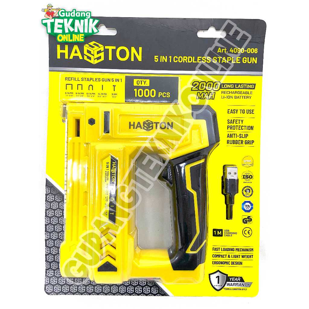 Jual Staples Gun CORDLESS 5in1 5 Fungsi HASSTON 4090-006 / Alat Stapler Staples Steples Paku ...